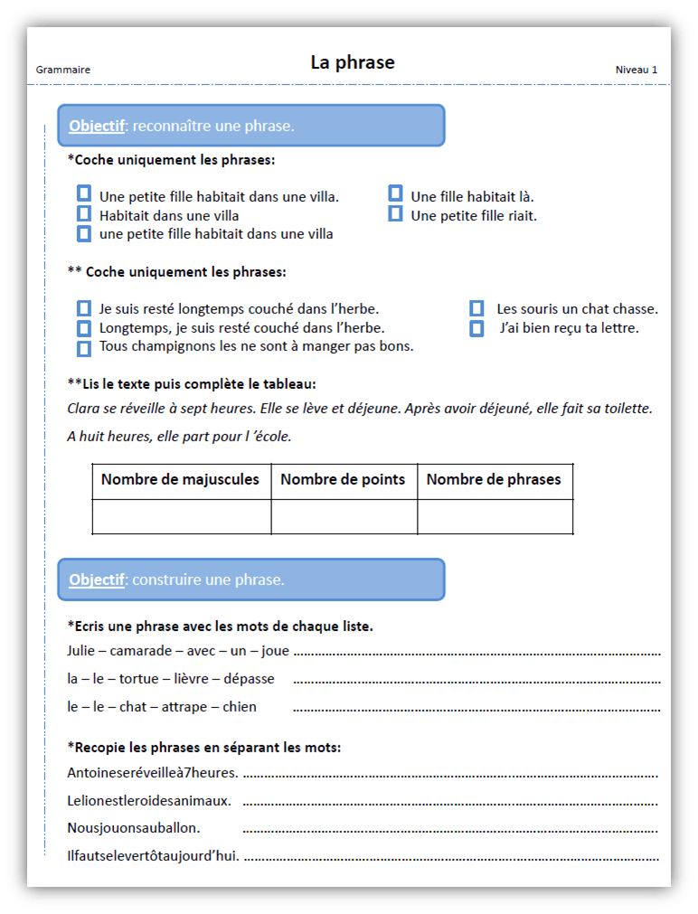 CE2 • Plan de Travail • Fiches d'exercices