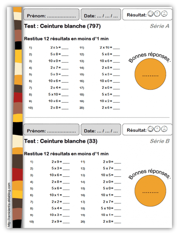 CM • Mathématiques • Ceintures de compétences - Tables de multiplication